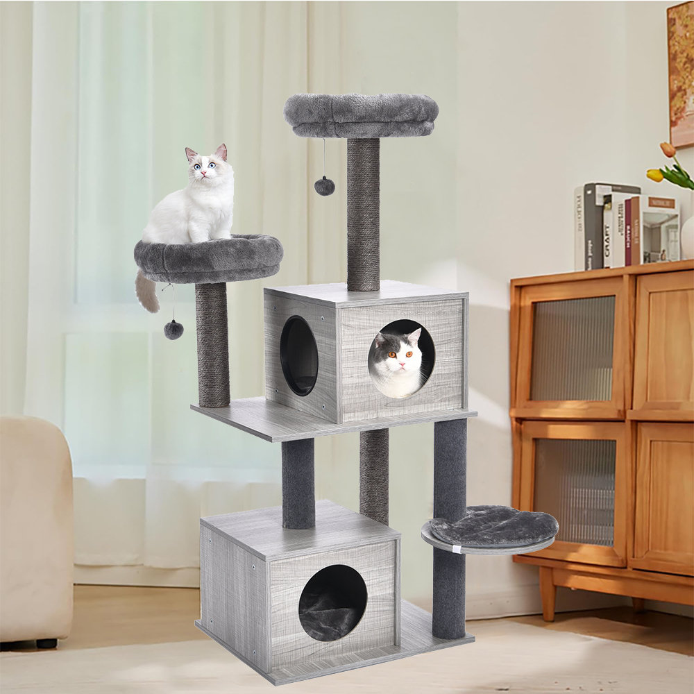 Tucker Murphy Pet™ Wood Cat Tree 52" Wooden Cat Tower with 2 Super ...