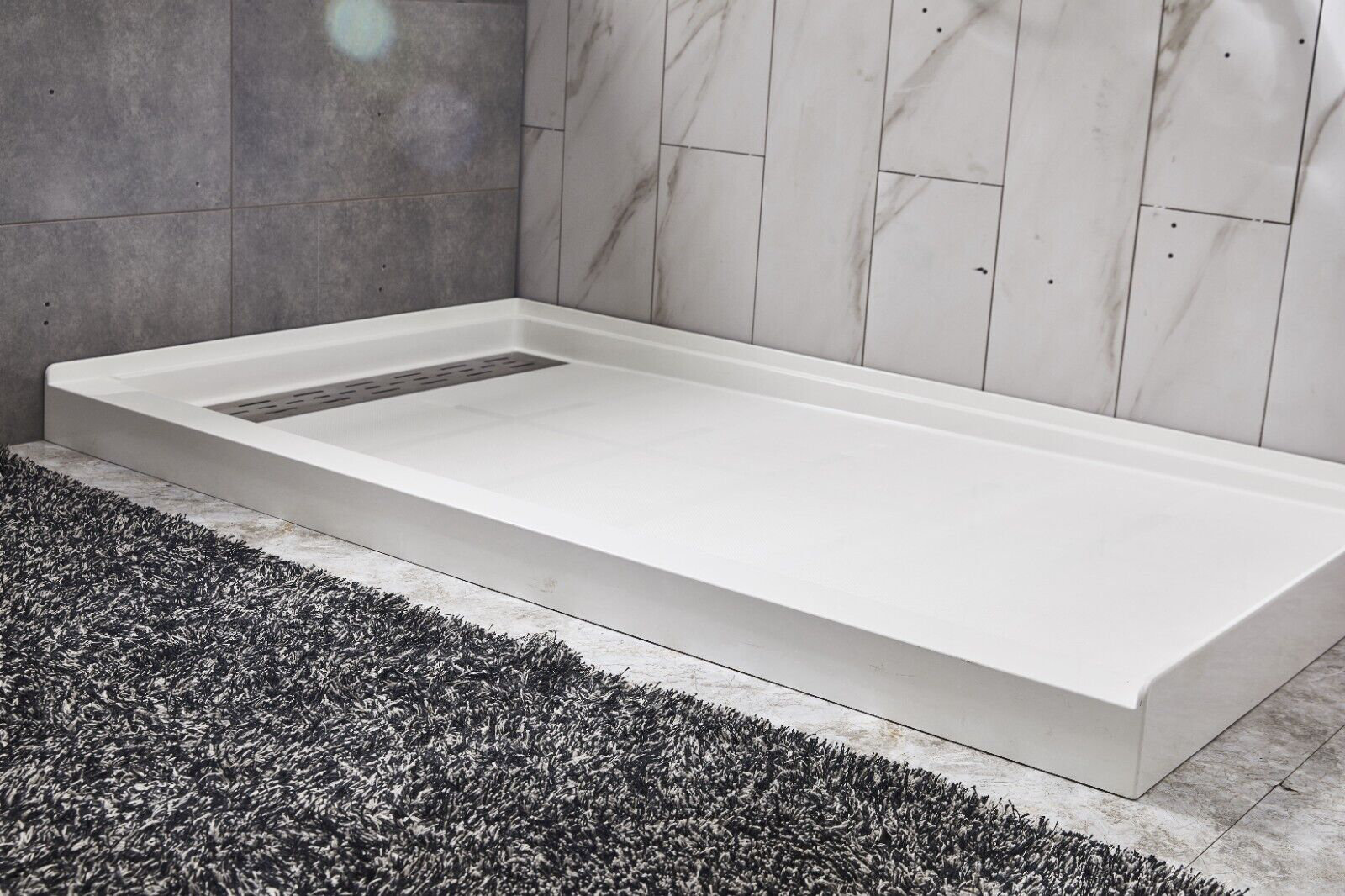 Avora Bath 3x6 Tile White Acrylic Alcove Shower System with Black Grout ...