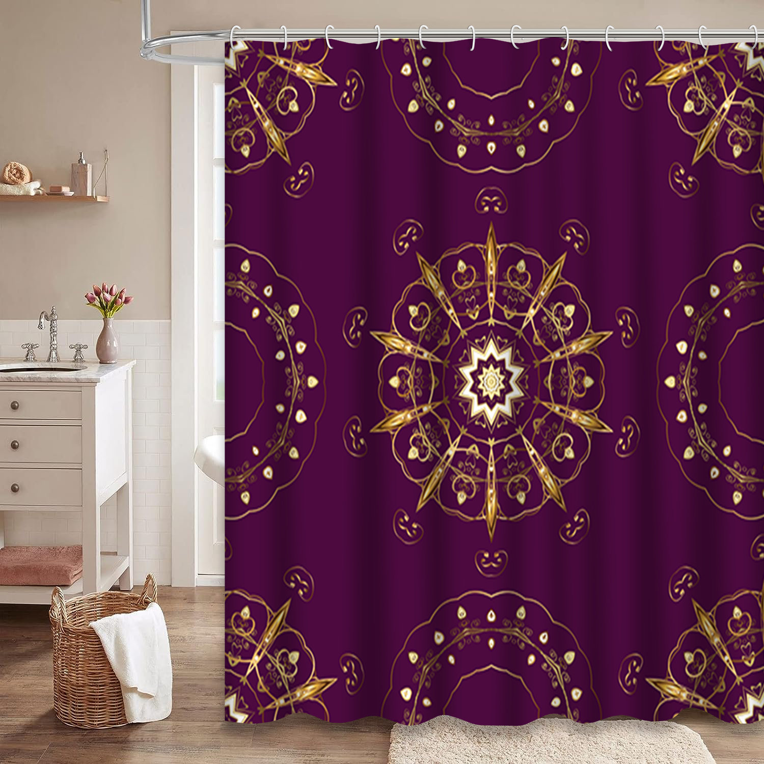 East Urban Home Antique Gold Baroque Waterproof Shower Curtain Golden ...