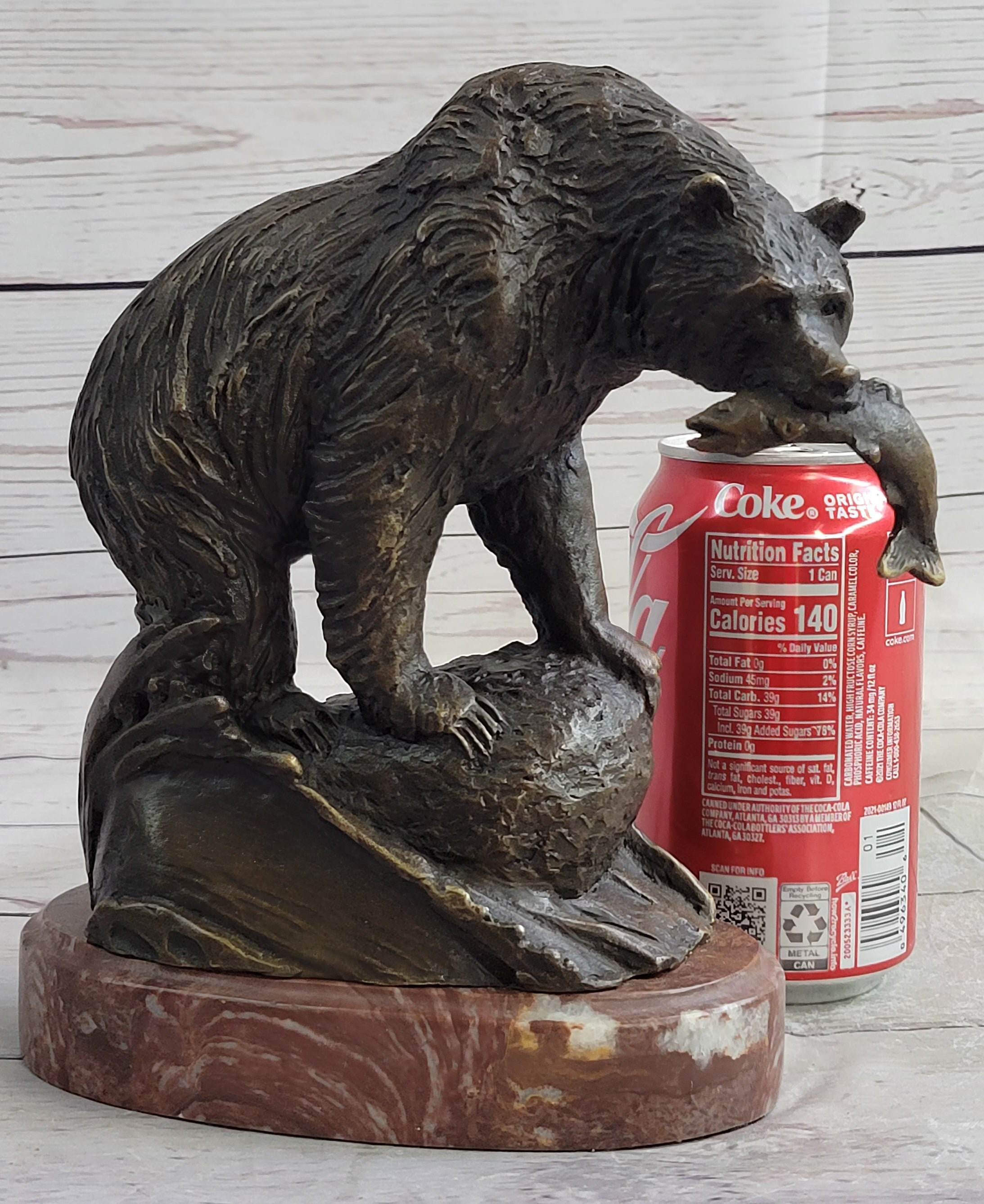 Loon Peak® Bear With Fish In Mouth Bronze Metal Sculpture Statue ...