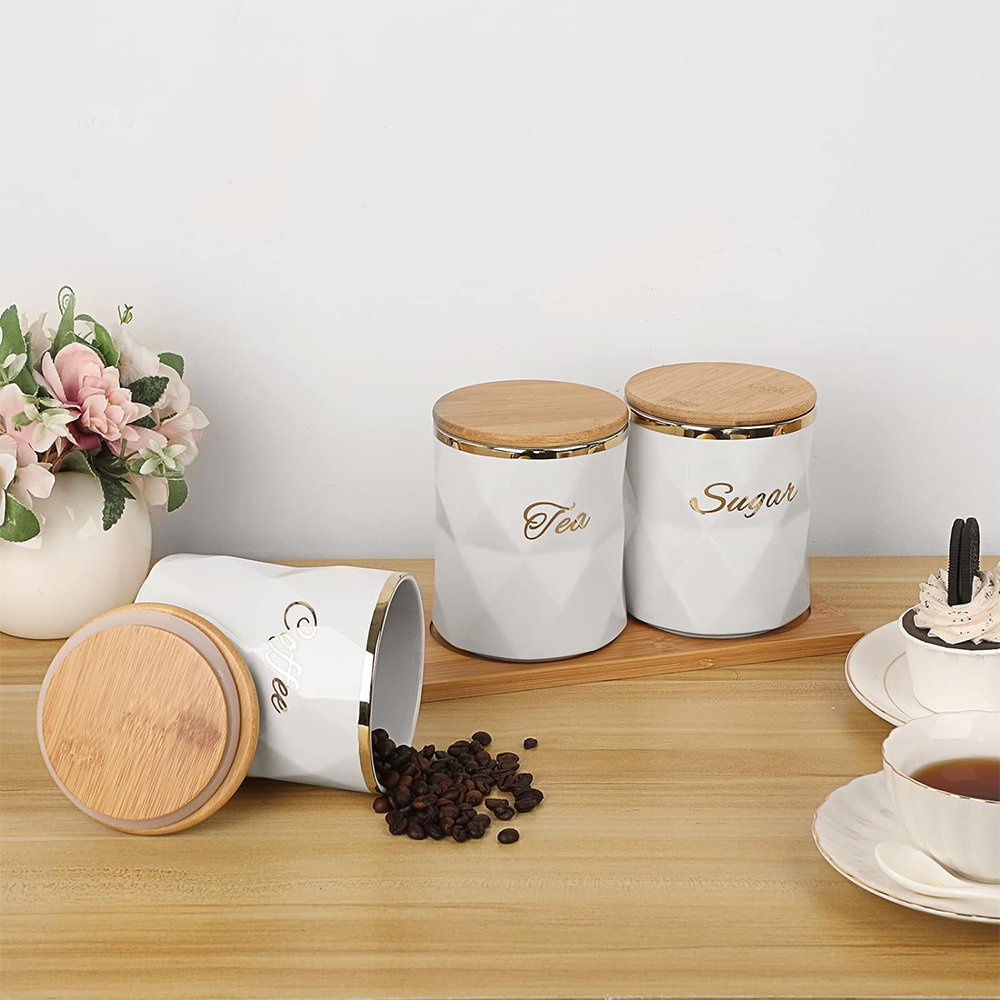 Everly Quinn 3 Pcs Ceramic Canisters Set for Sugar Coffee Tea ...