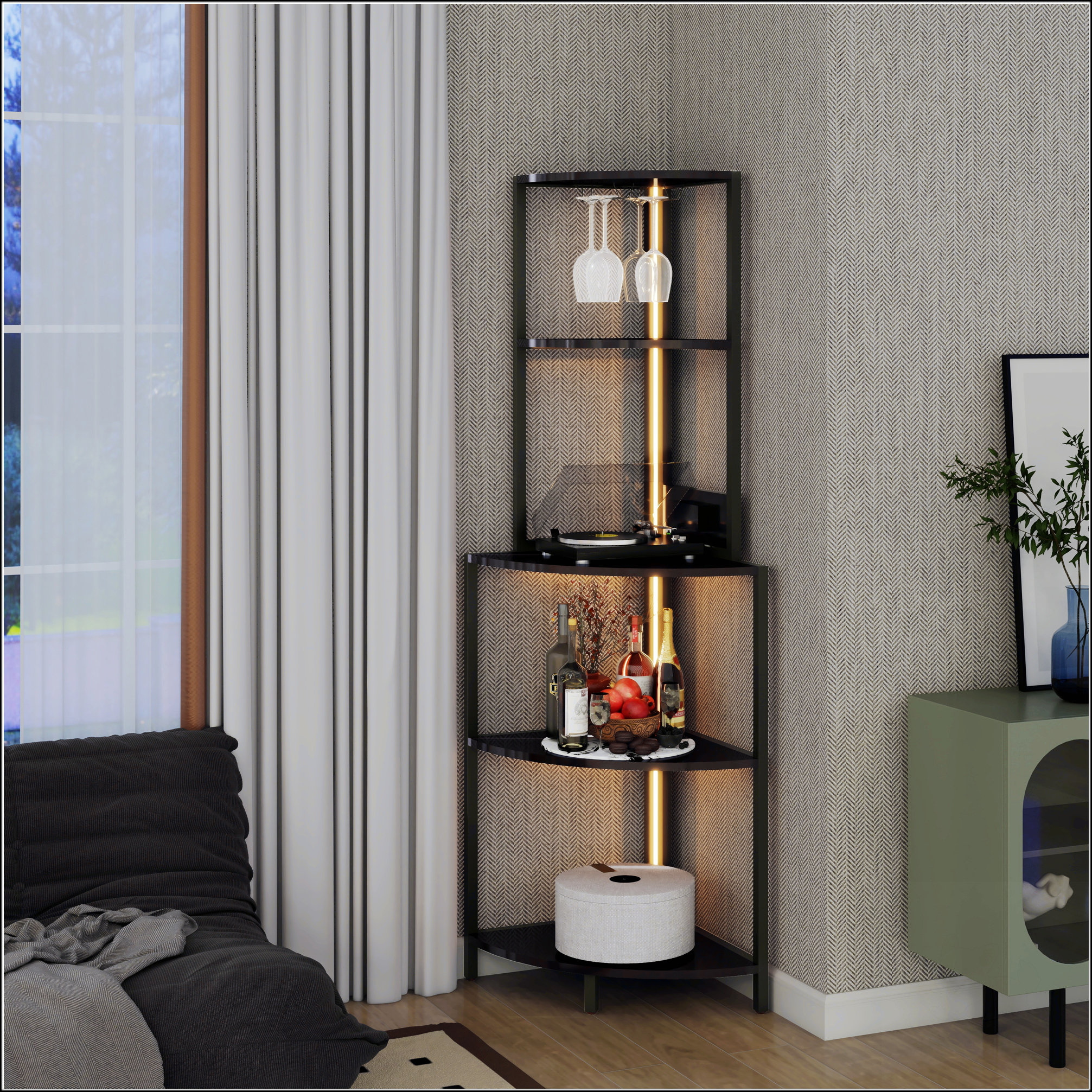 Wrought Studio™ 5 Tier Corner Shelf With LED Light And USB Plug | Wayfair