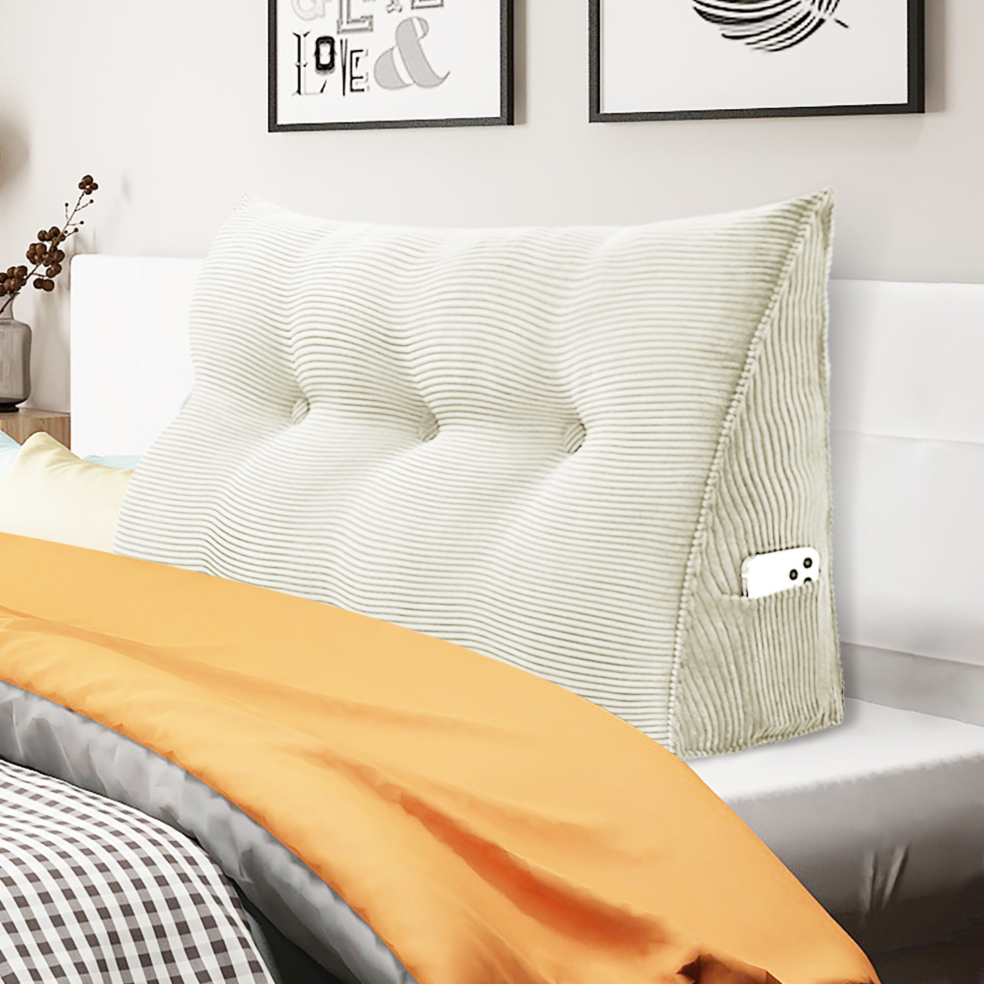 WOWMAX Sit-up Back Comfort Corduroy Backrest Bed Back Support Headboard ...