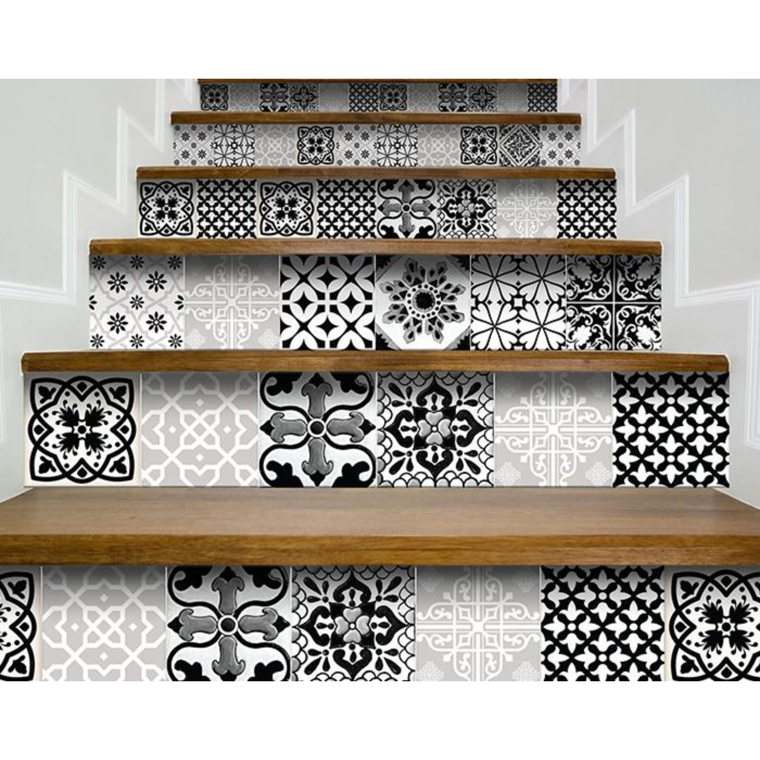 HomeRoots 7" X 7" Black White And Grey Bella Peel And Stick Tiles ...