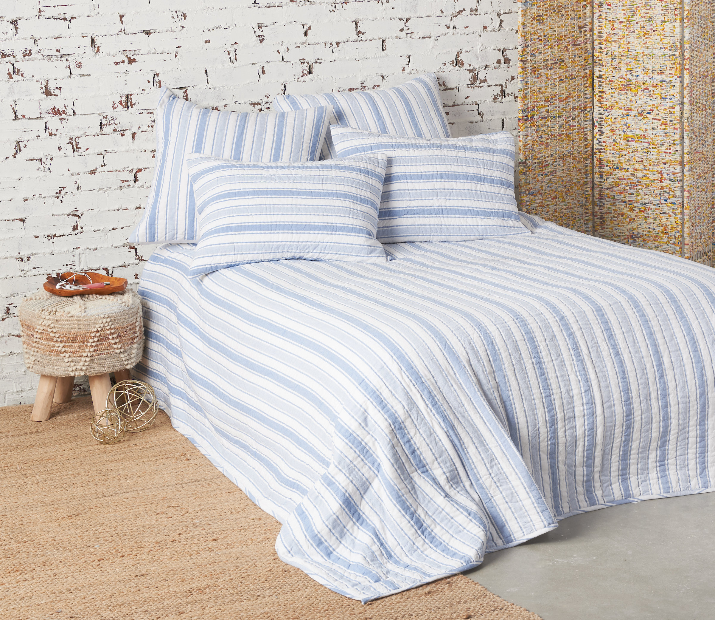 Birch Lane™ Reggie Blue/White Cotton Blend Reversible Farmhouse/Country ...