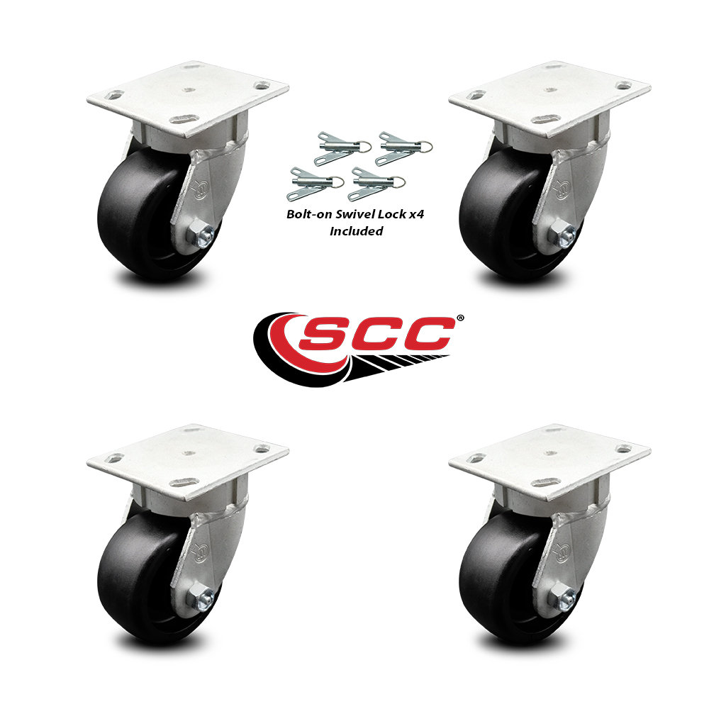 Service Caster Kingpinle Gla Filled Swivel Caster Set with Swivel Locks ...