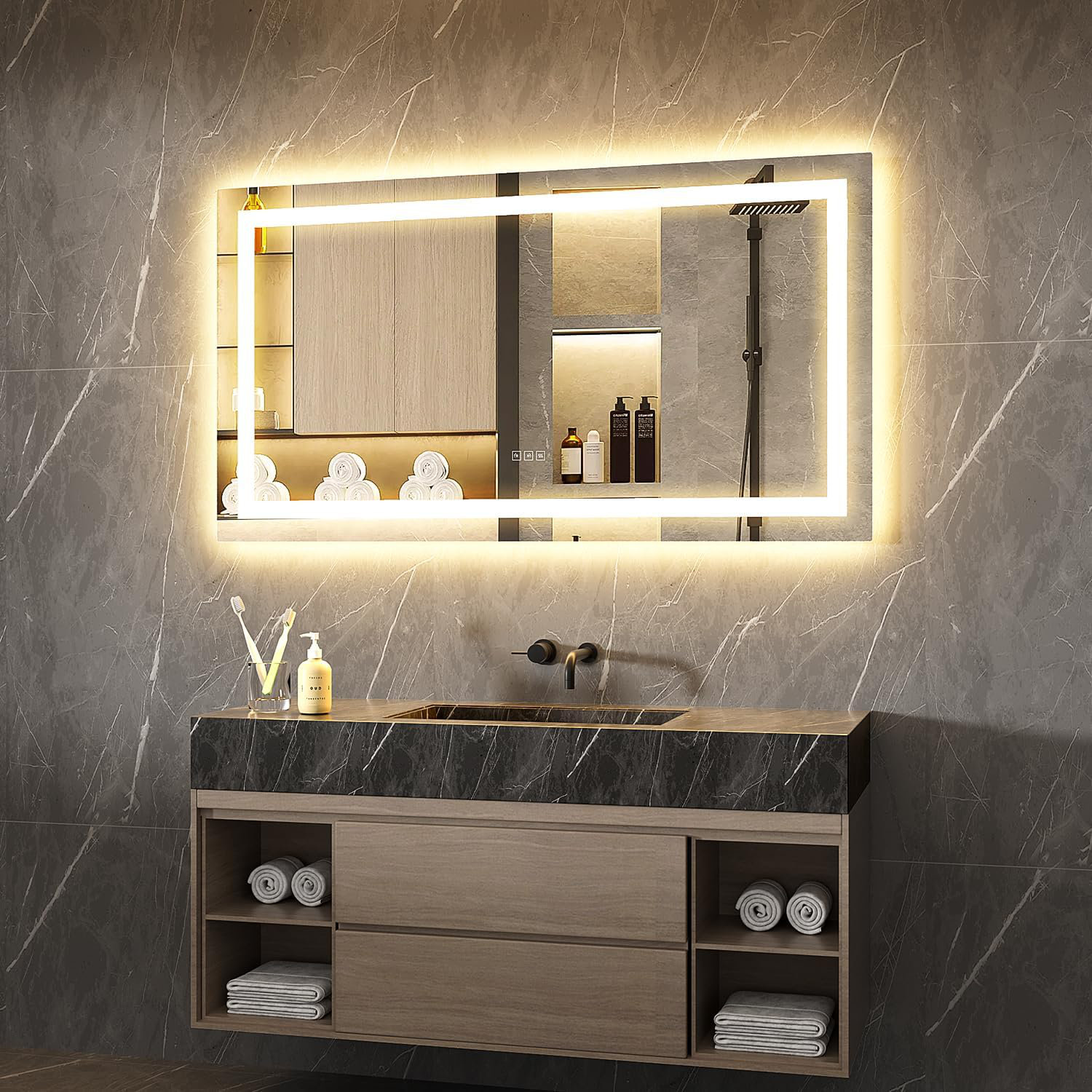 Ivy Bronx Vanity Mirror with Lights 55" L x 30" W,Various Size Optional ...