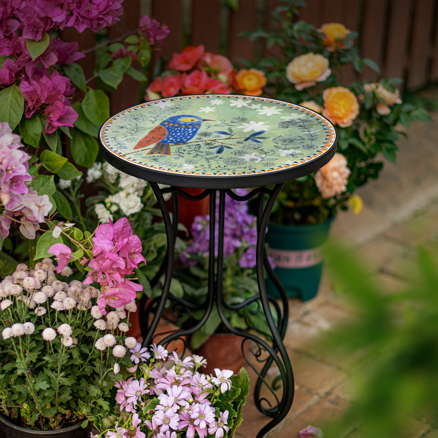 Frstem Little Bird Patio Table And Plant Stand, Outdoor Side Table For ...