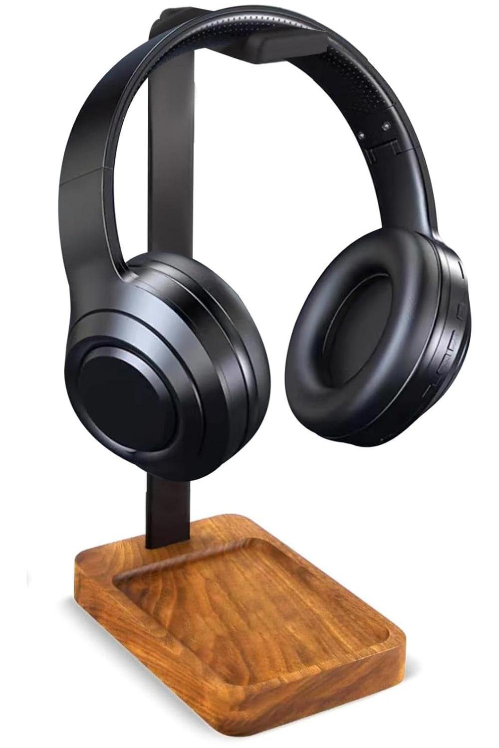 17 Stories Headphone Stand For Desk, Walnut Wood And Iron Headset ...