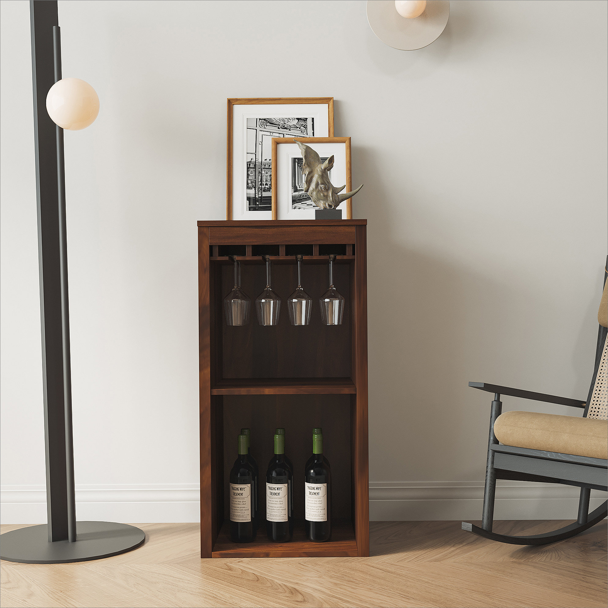 Ebern Designs Brown walnut colour modular wine bar Cabinet with Storage ...