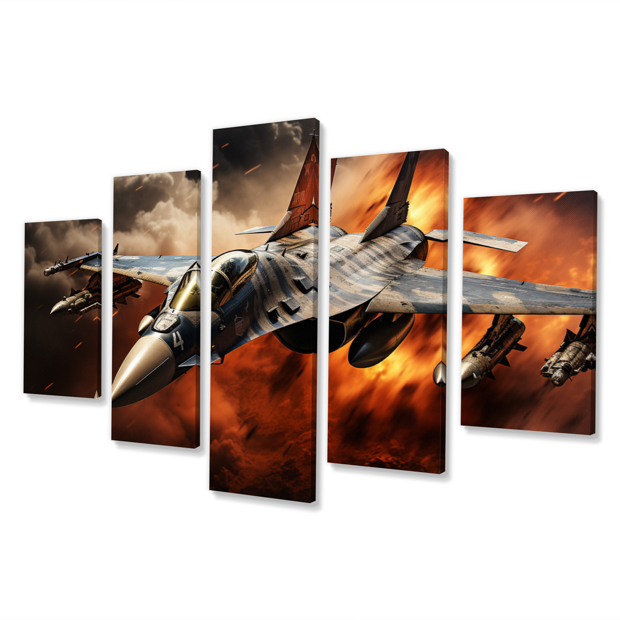 17 Stories Military Jet III - Army Canvas Print - 5 Panels | Wayfair