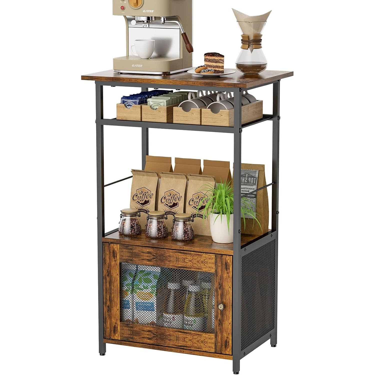 DONIVE Coffee Bar Station, 3-Tier Small Coffee Stand Station with ...