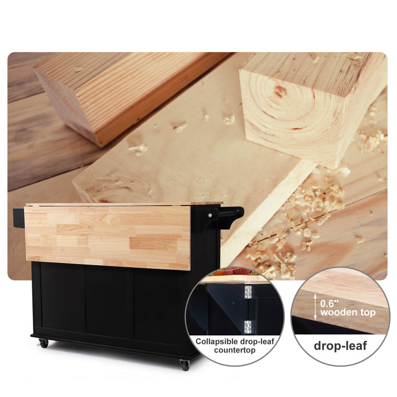 Winston Porter Kitchen Cart Rolling Mobile Island With Wooden ...