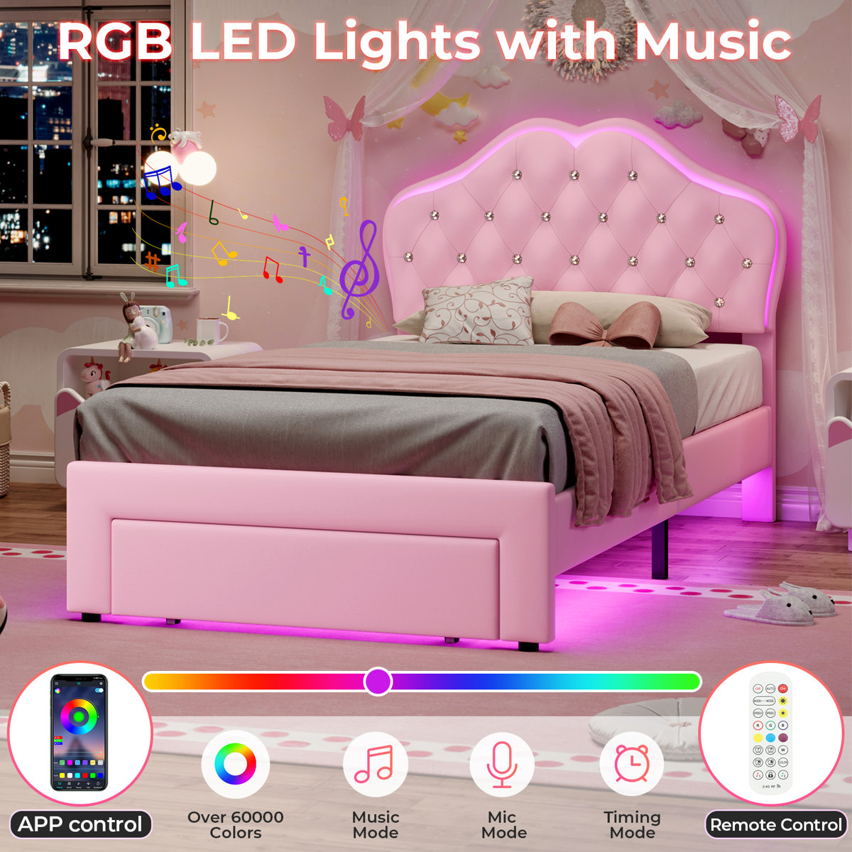 Mercer41 Princess Bed Frame With Rgb Led Lights & Reviews - Wayfair Canada
