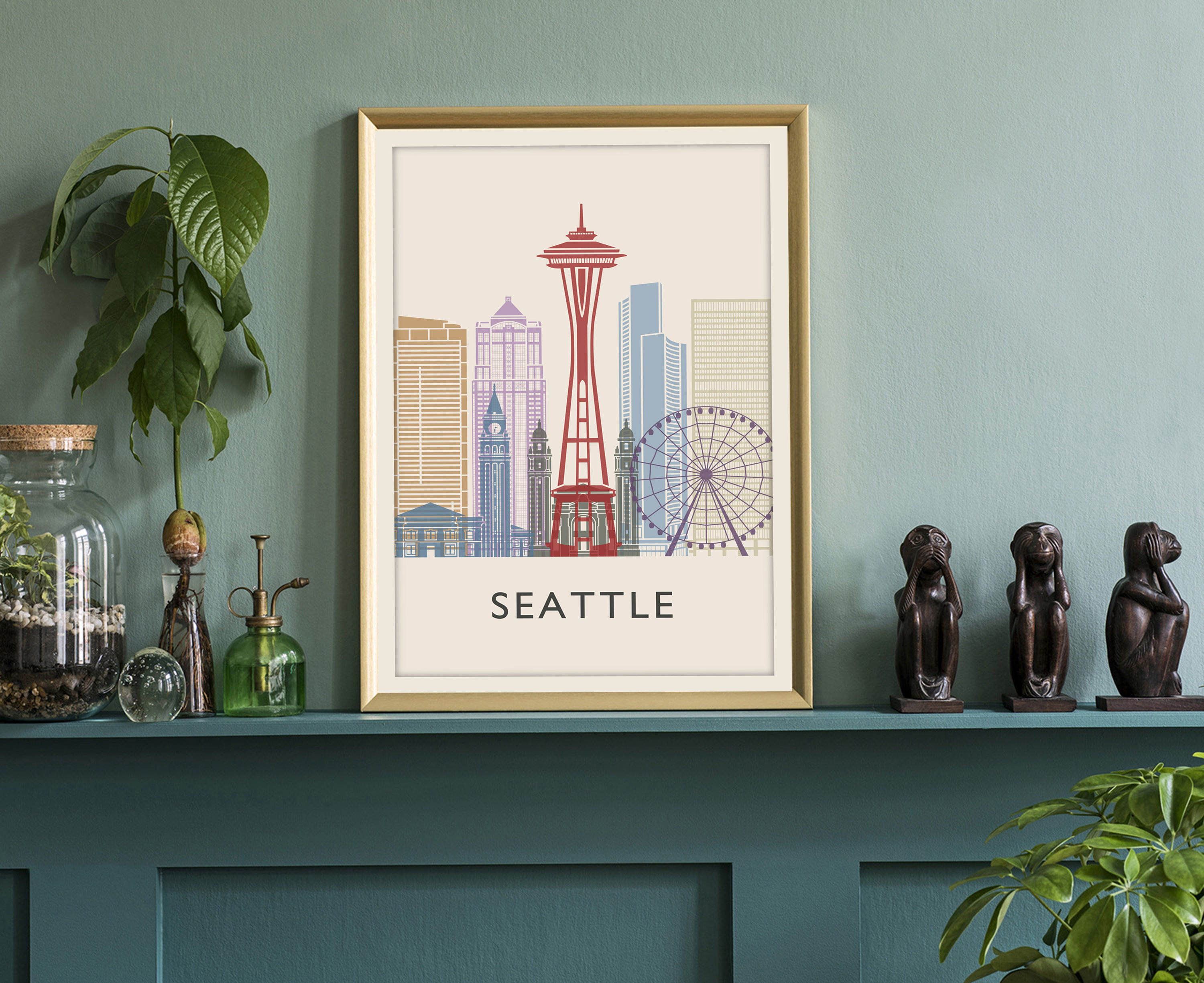 Trinx Seattle Illustration US Cities Poster, Unframed Print, Washington ...