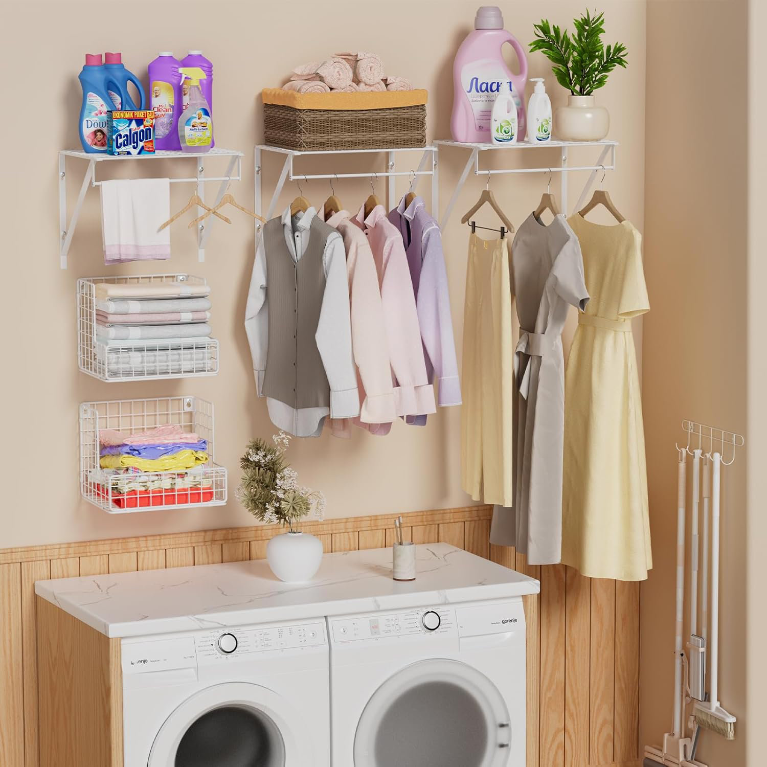 CHUANGWENYI Wall-Mounted Laundry Room Organization Shelves With Drying ...