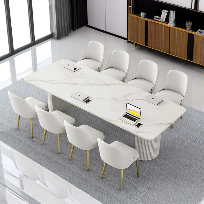 Ivy Bronx Ketrell White Rectangle Conference Table and Chair Set | Wayfair