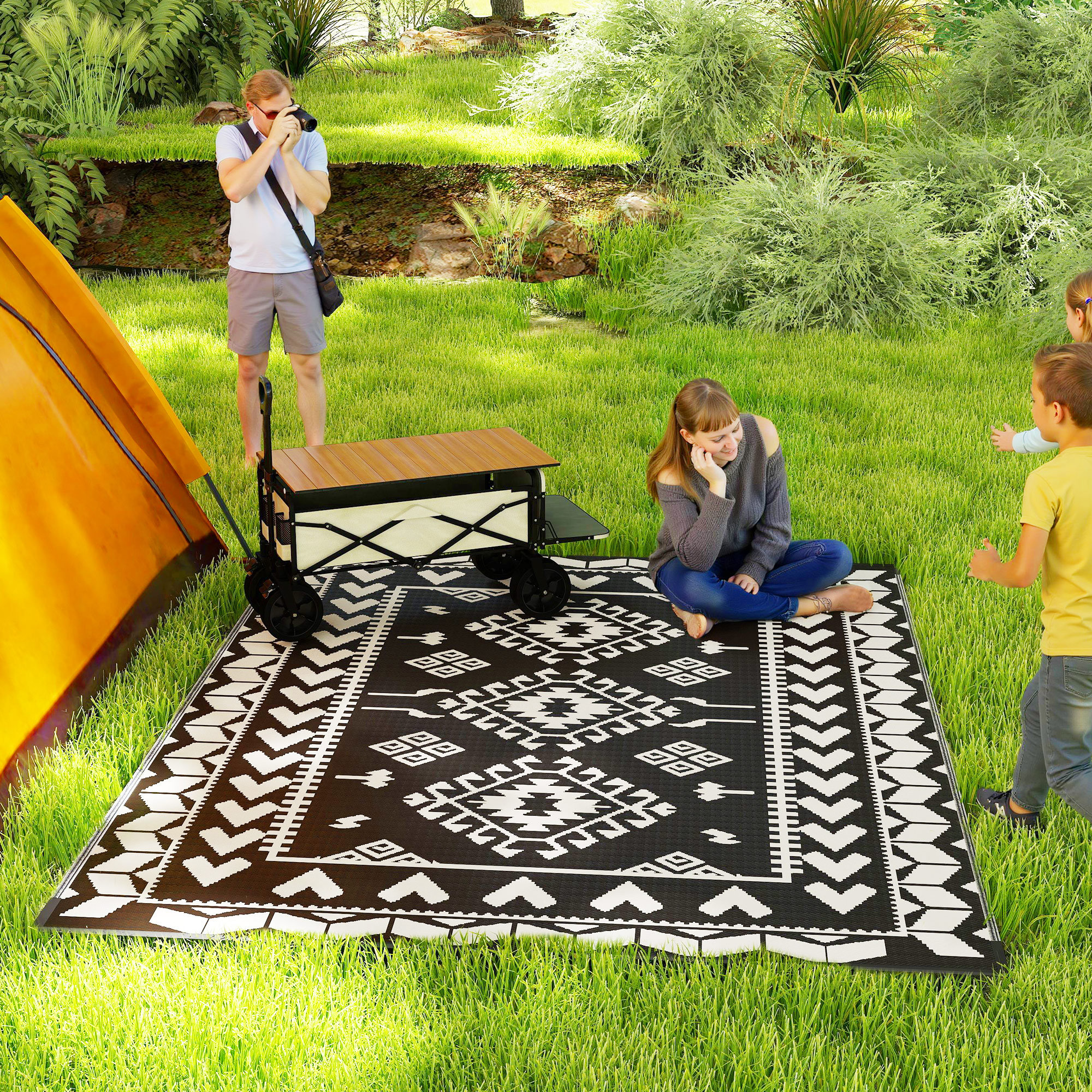 Outsunny Reversible Outdoor Rug, Waterproof Plastic Straw Floor Mat ...