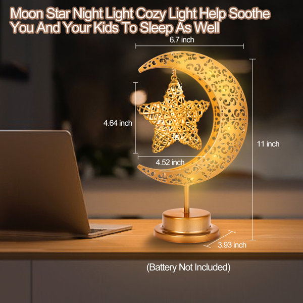 HEDAQI Cordless Battery Operated Crescent Moon Star LED Table Night ...