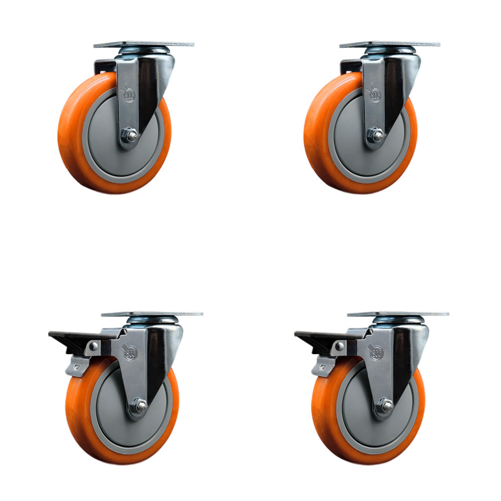 Service Caster 5 Inch Orange Poly Wheel Swivel Top Plate Caster Set ...