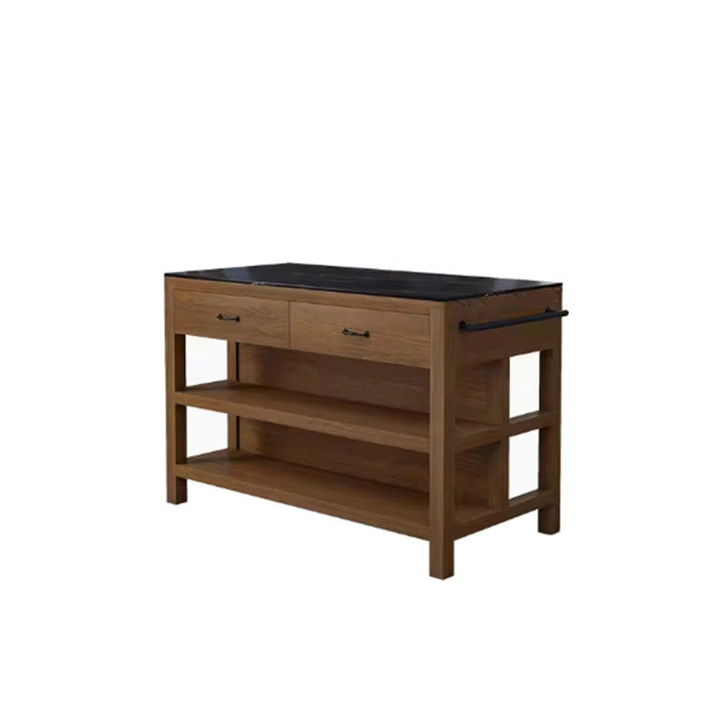 Wrought Studio™ Modern Minimalist Black Marble Open Kitchen Island ...