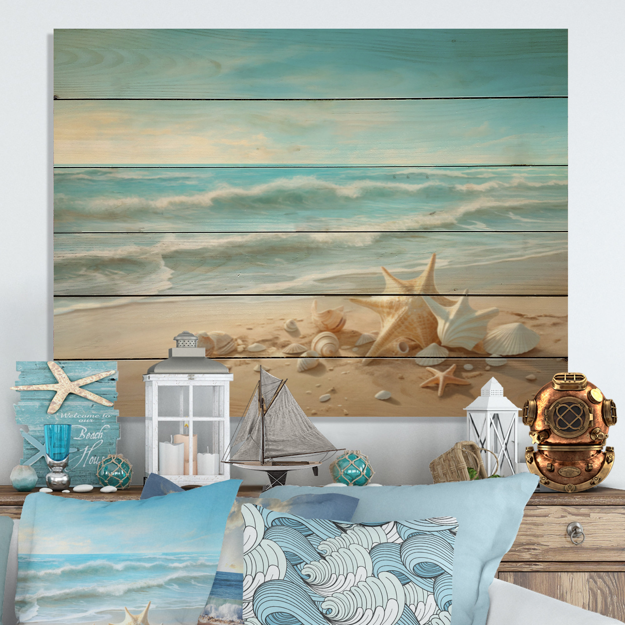 Dovecove Seashells By the Seashore - Modern Landscape Beachs Print on ...