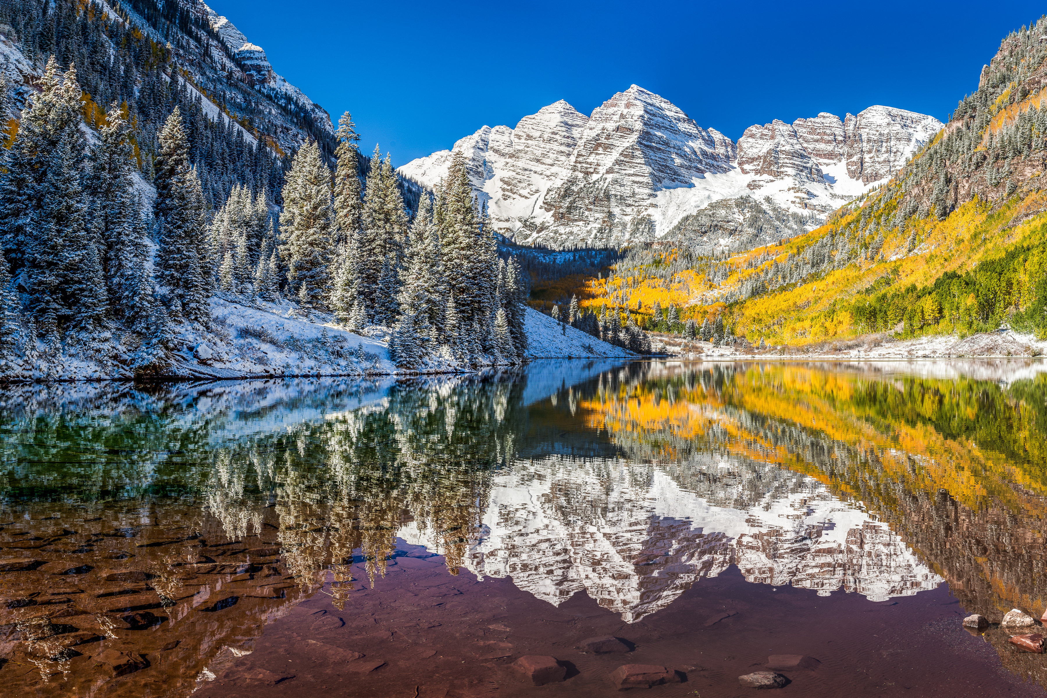 Millwood Pines Aelani Maroon Bells, Colorado, Snowy Mountains Reflect ...