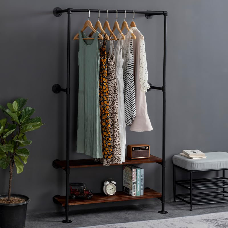 Williston Forge Heavy Duty Garment Rack With 2 Tier Solid Wood Panel ...