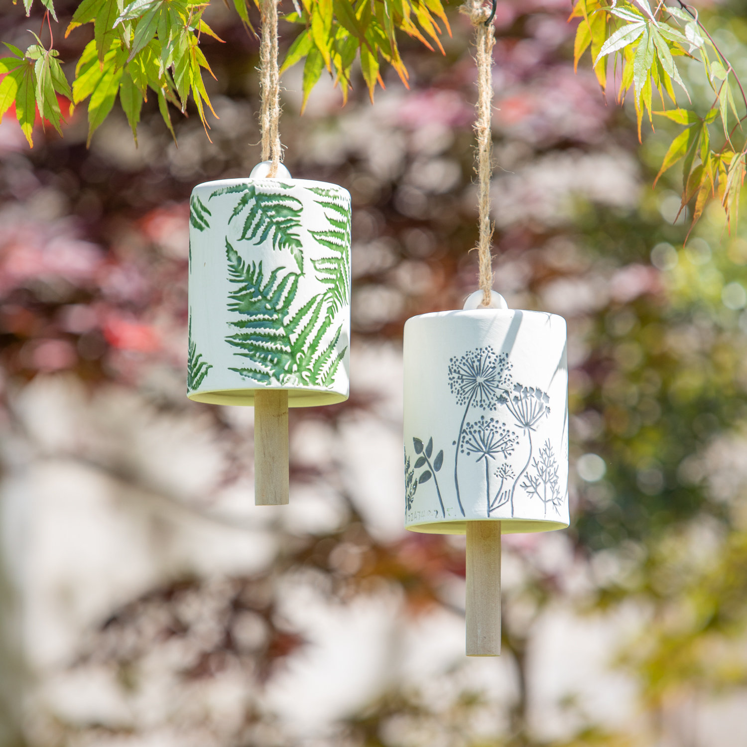 Arlmont & Co. Sadiras 2 Dandelion & Fern Leaves Ceramic Garden Bell ...