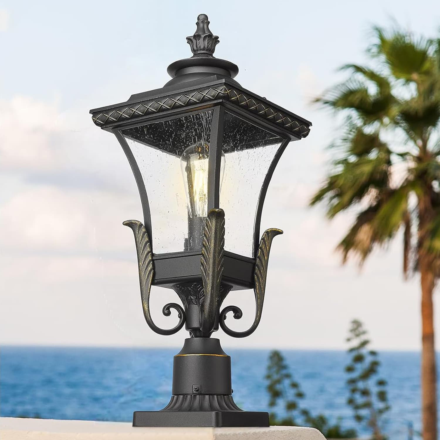 Alcott Hill® Outdoor Column Light, Cast Aluminum And Clear Glass, Used ...
