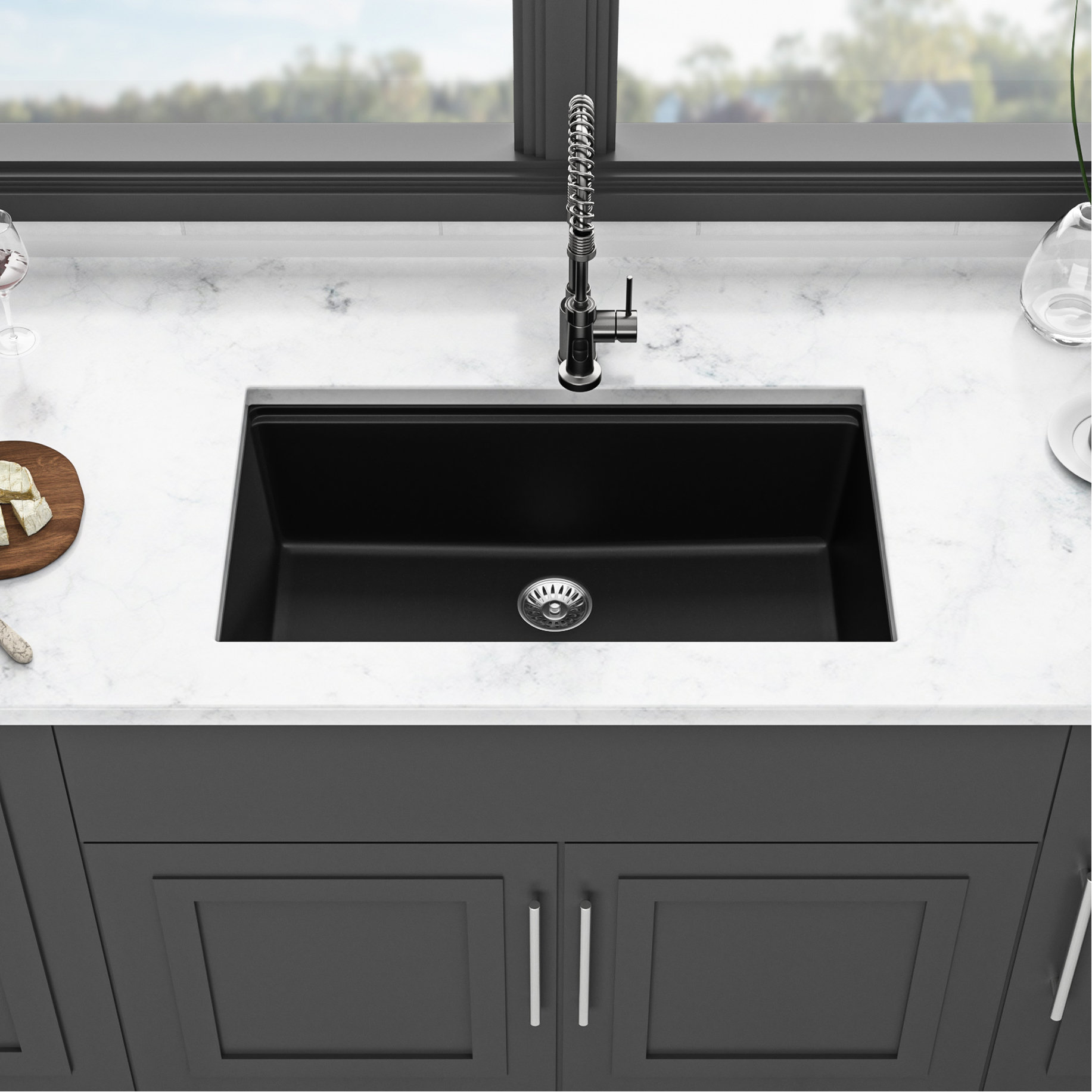 SnugglySolace 32X19" Quartz Kitchen Sink, Black Undermount Workstation ...