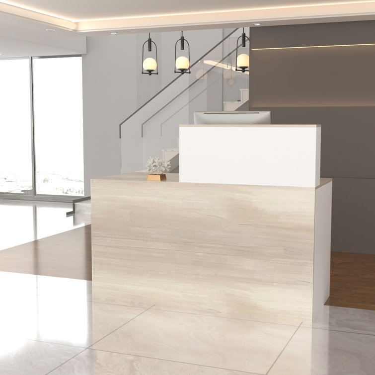 Caldion Rectangle Solid + Manufactured Wood Reception Desk with Filing ...