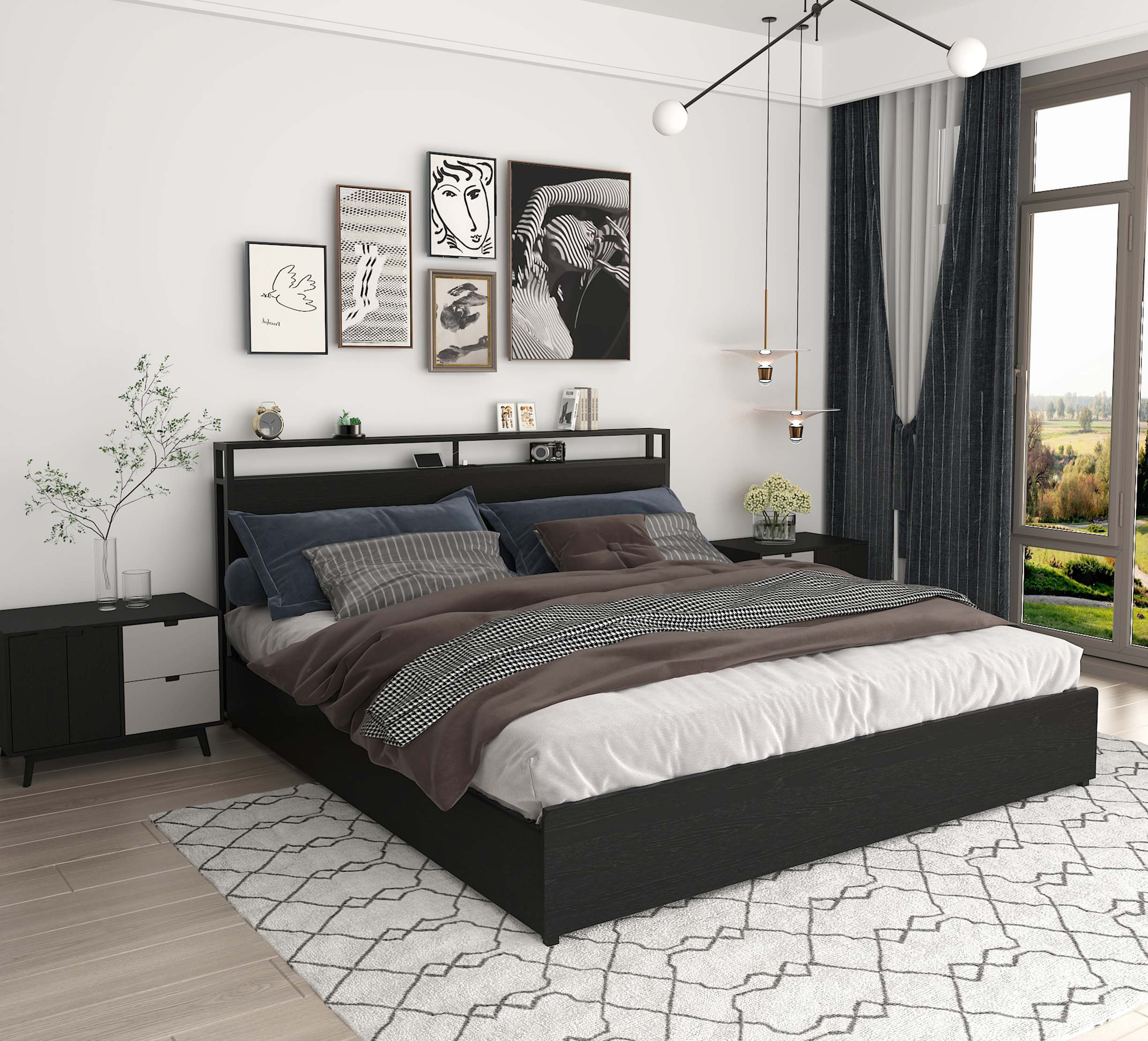 Latitude Run® Bed Frame, Storage Headboard with Charging Station, Solid ...