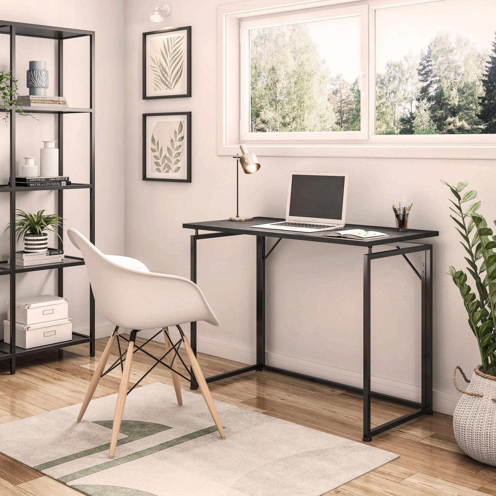 Ebern Designs Space Saving Folding Desk - Grey | Wayfair