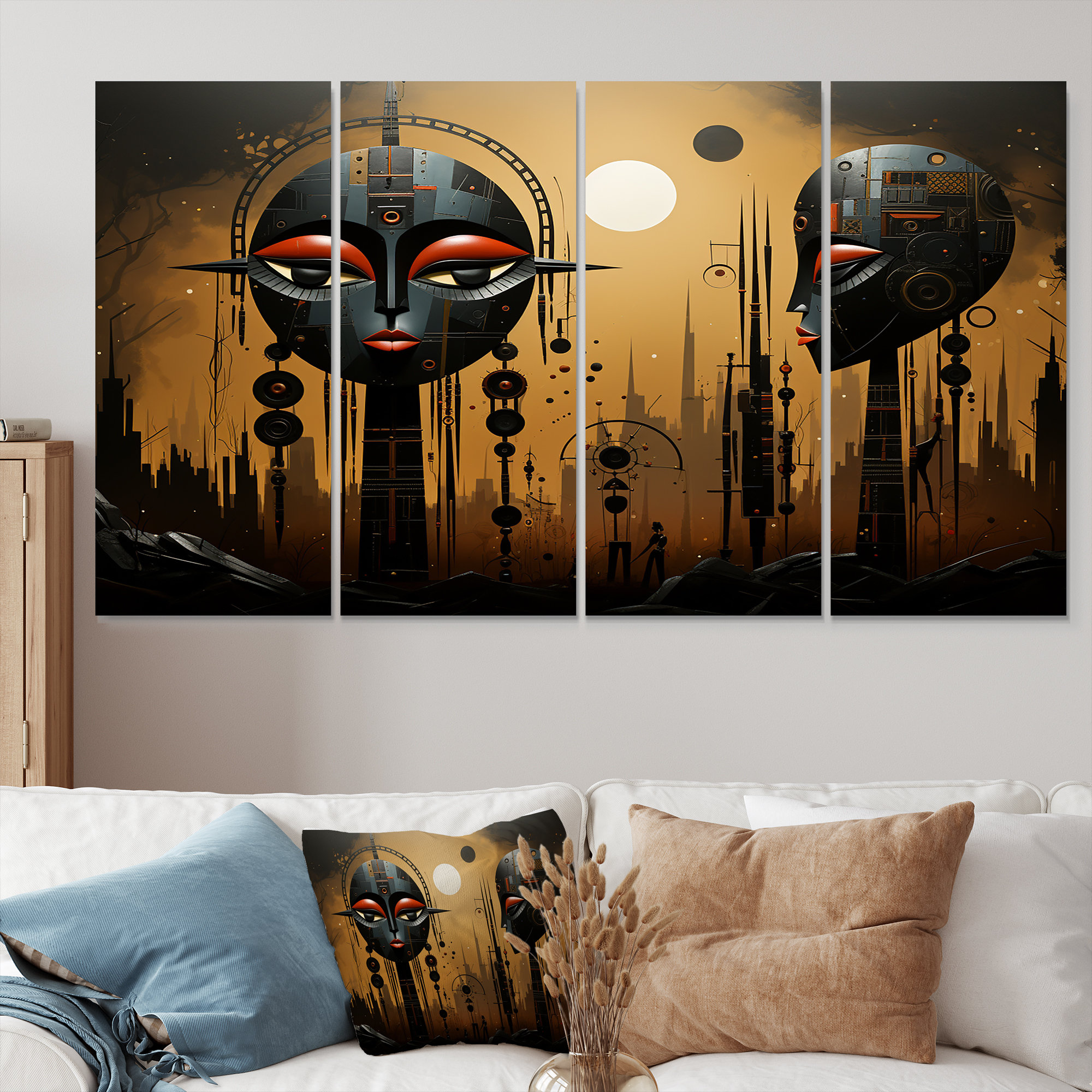 Design Art Contemporary Tribal Mask Urban Landscape - African Mask Wall ...