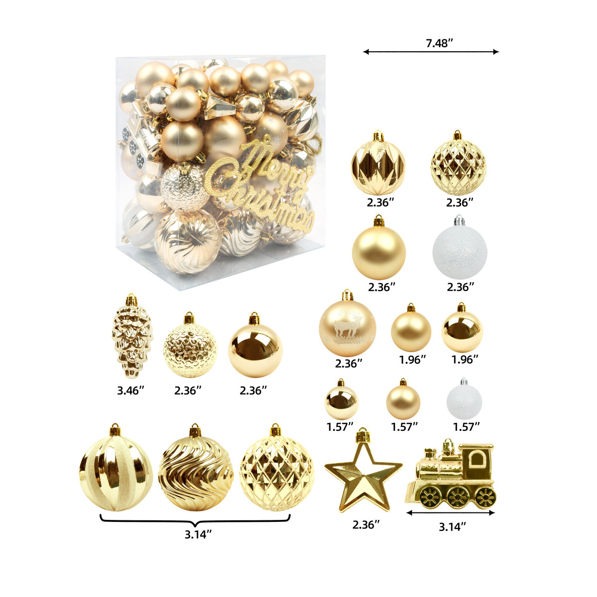 WS at Home 65 Piece Assorted Shatterproof Ball Ornaments Set & Reviews ...