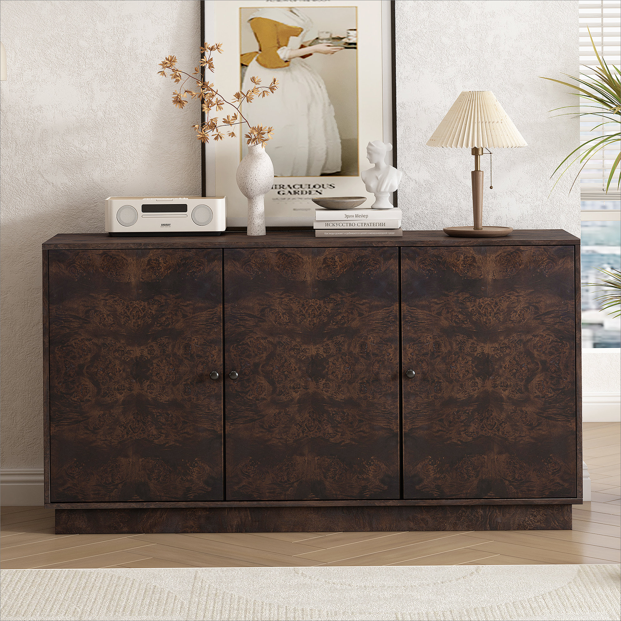 DSUNNER Wood Pattern Storage Cabinet with 3 Doors, Suitable for Hallway ...