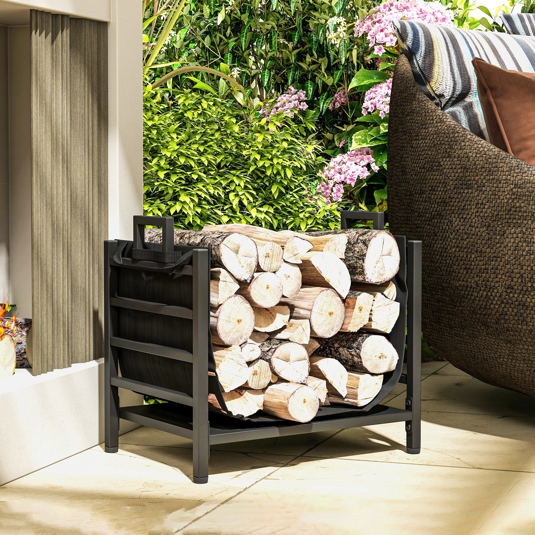 Ophelia & Co. Firewood Rack with Removable Log Carrier, Heavy Duty Log ...