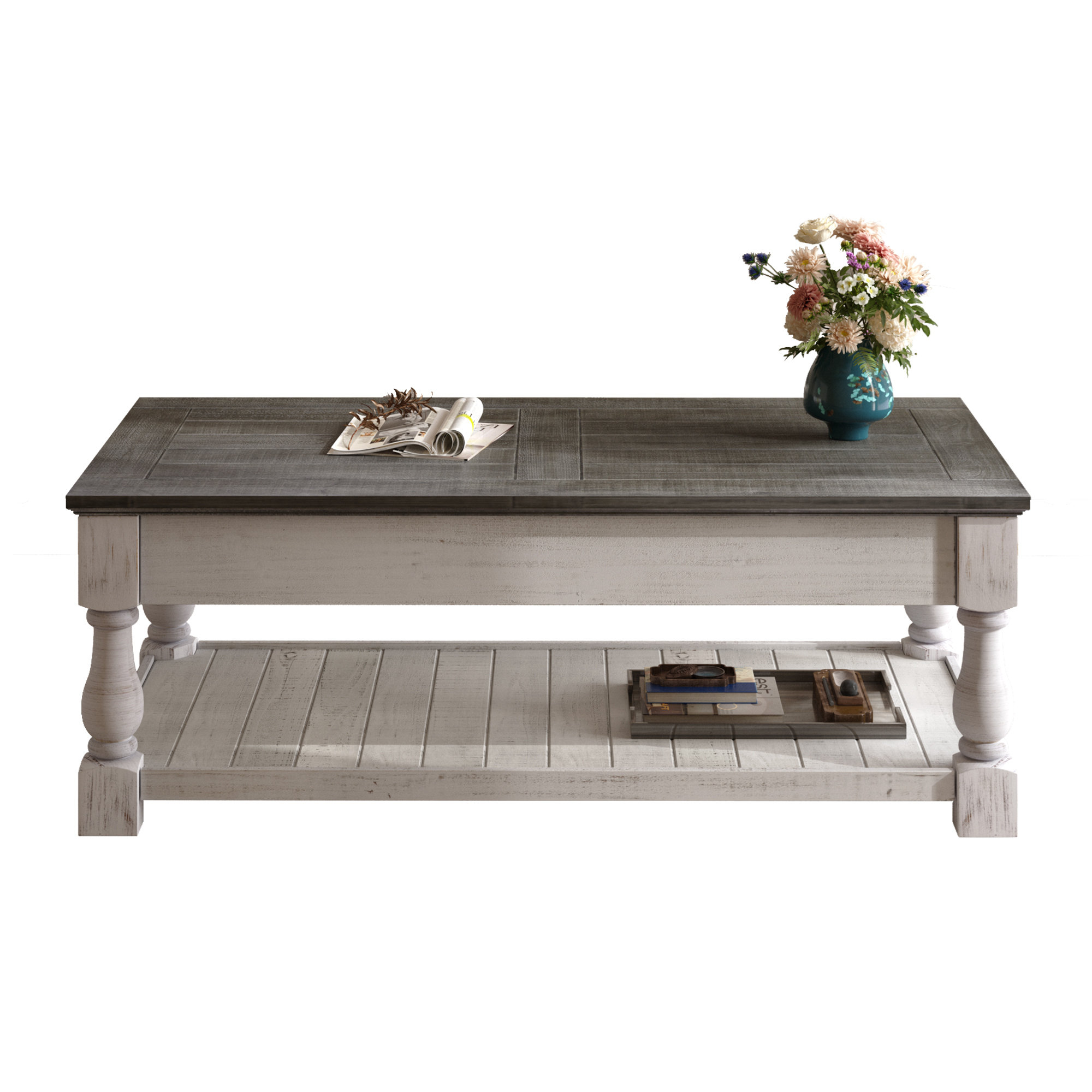 August Grove® Farmhouse Lift Top Coffee Table With Fixed Shelf - 3 ...
