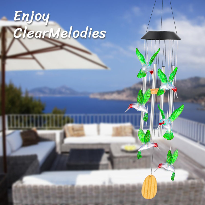 Arlmont & Co. Hummingbird Wind Chimes Solar Lights for Outside Garden ...