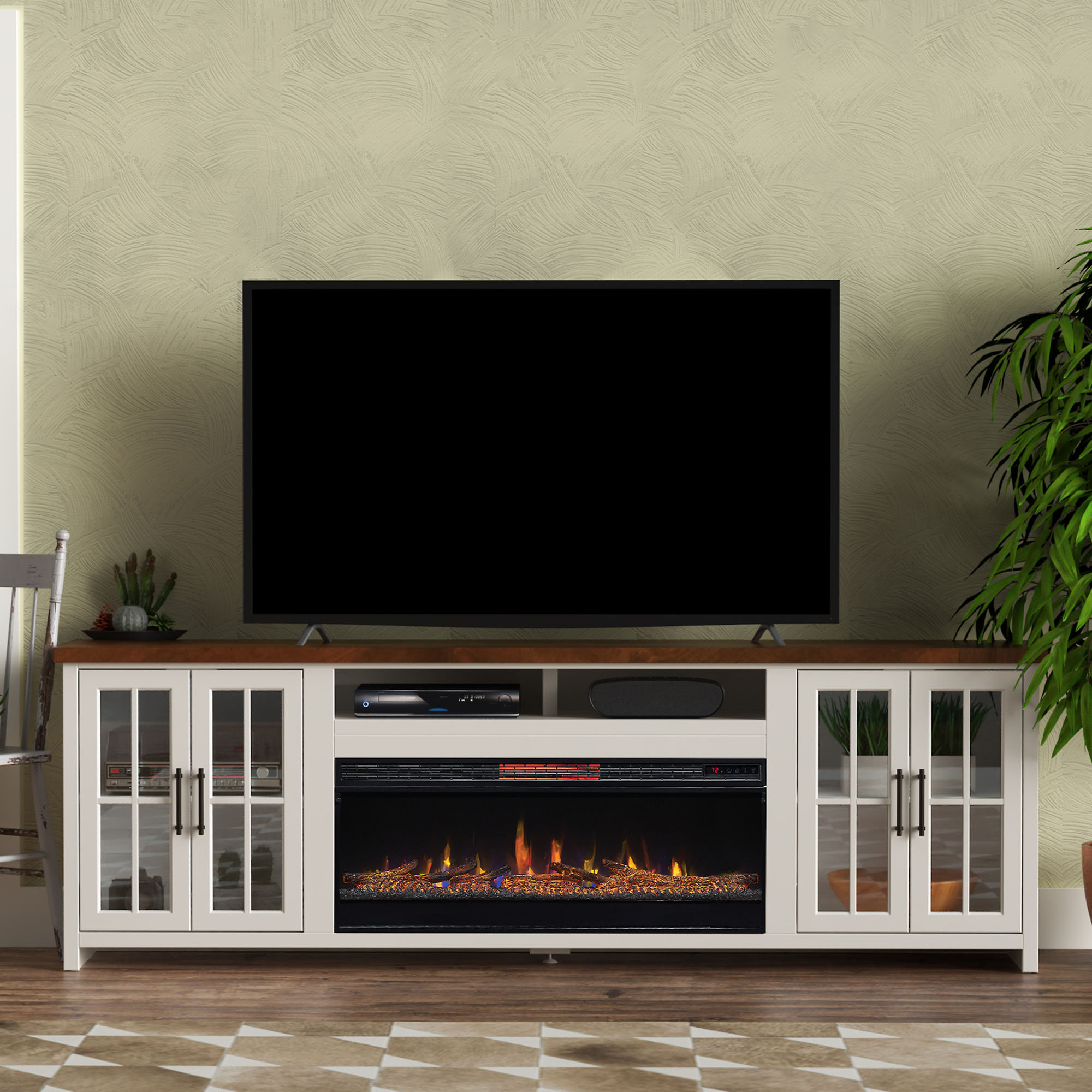 Laurel Foundry Modern Farmhouse Brixham 97 inch Solid Wood Fireplace TV ...