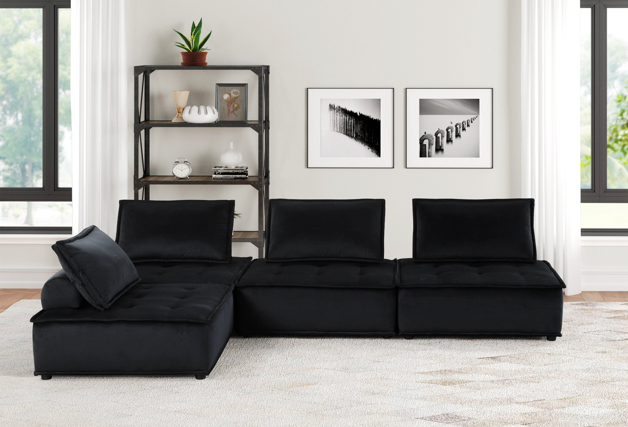 Angel Queen Velvet Sectional Sofa,Ottoman - Wayfair Canada