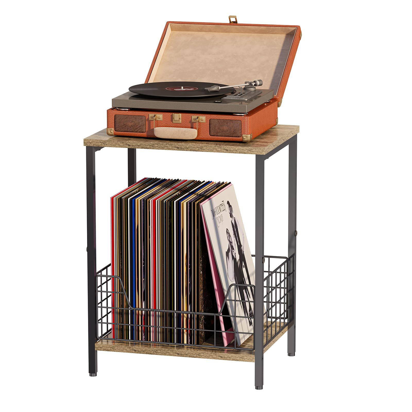 17 Stories Rustic Brown Record Player Stand, 2-Tier End Table ...