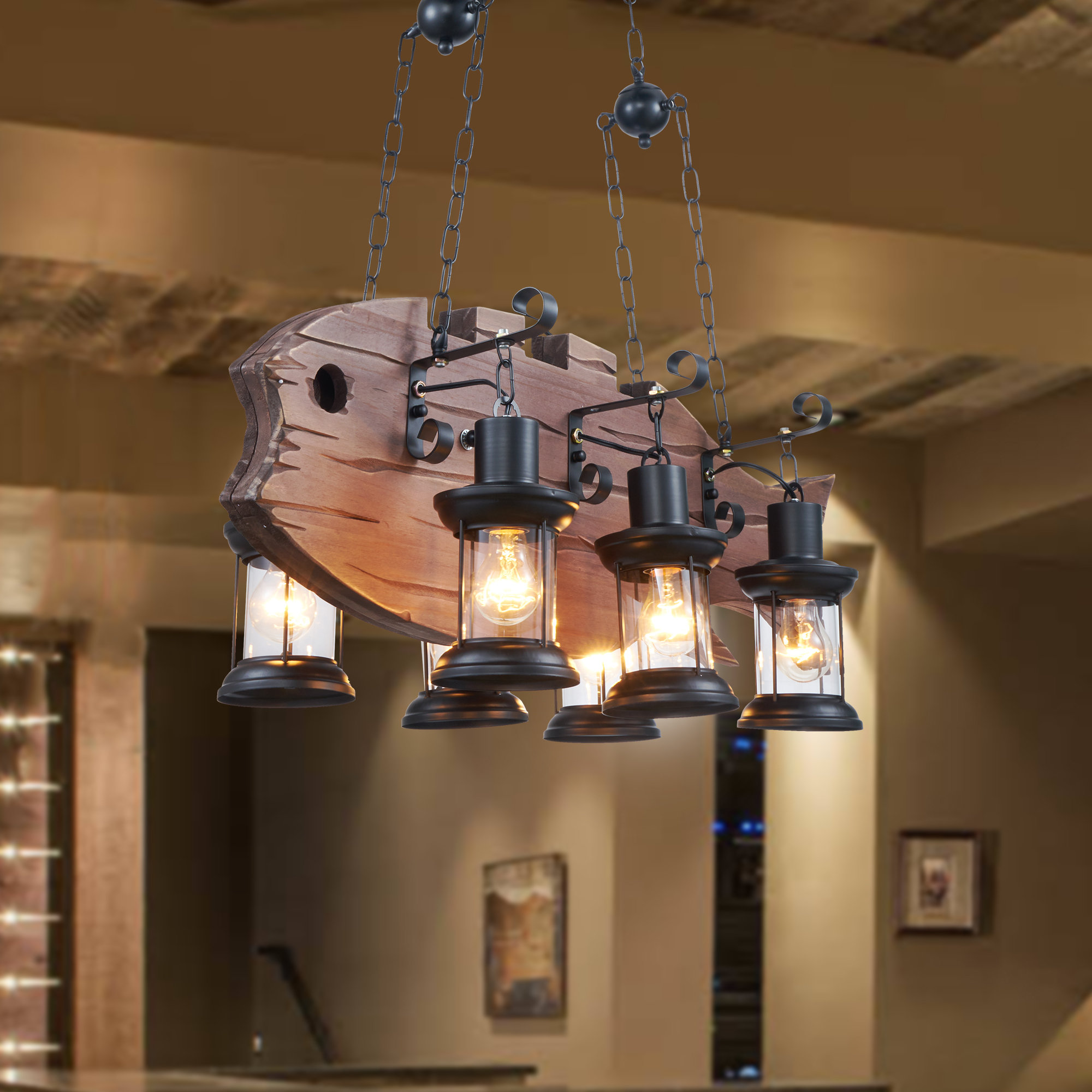 Breakwater Bay6 Light Dimmable Retro Wooden Fish Shape Chandelier | Wayfair