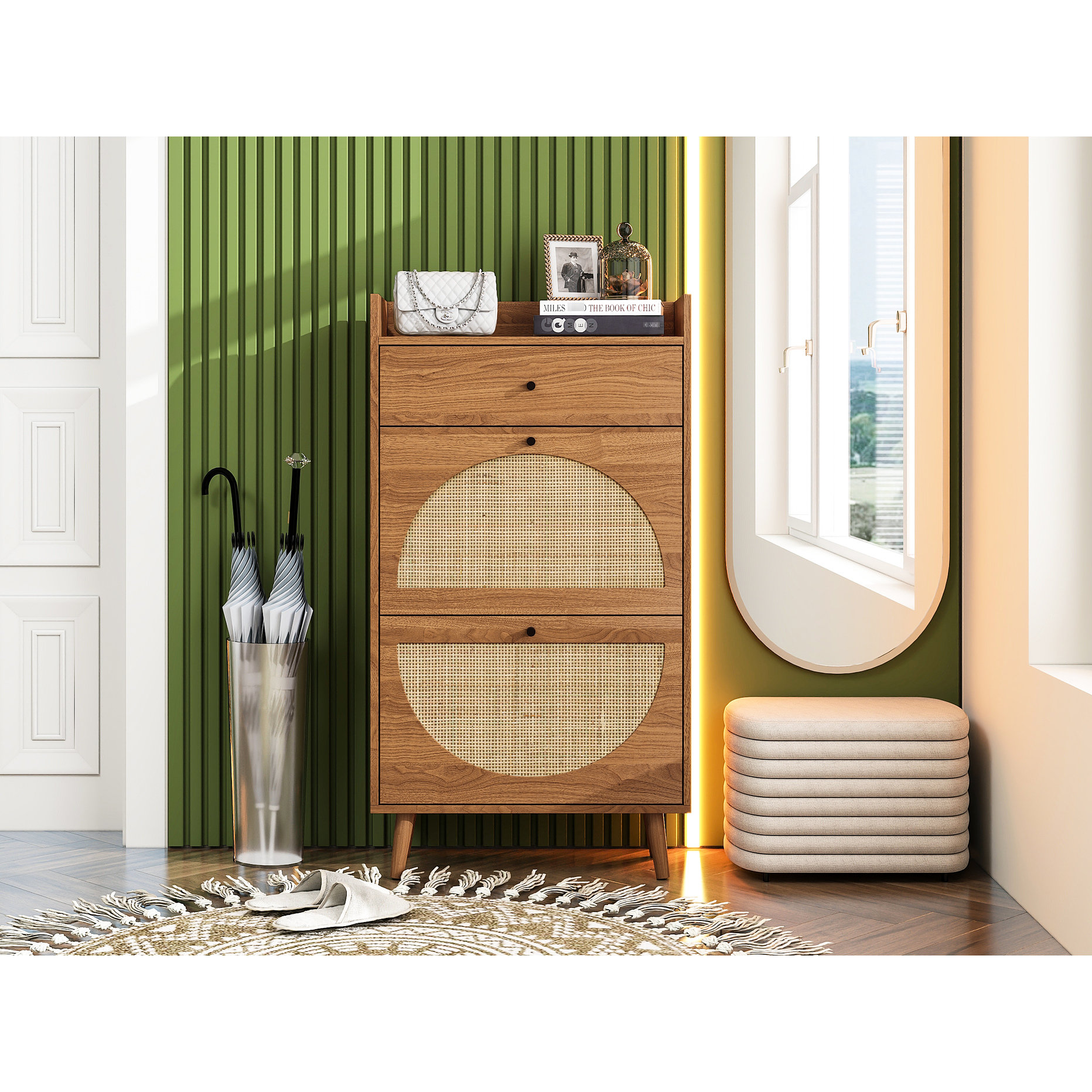 Charlton Home® Shoe Rack Cabinet With 2 Doors & 1 Drawer - Double Layer ...