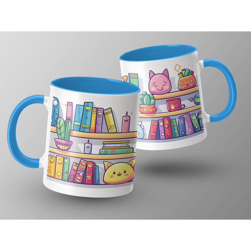 East Urban Home Kids Drawing Style 11oz Accent Mugs – White Ceramic ...
