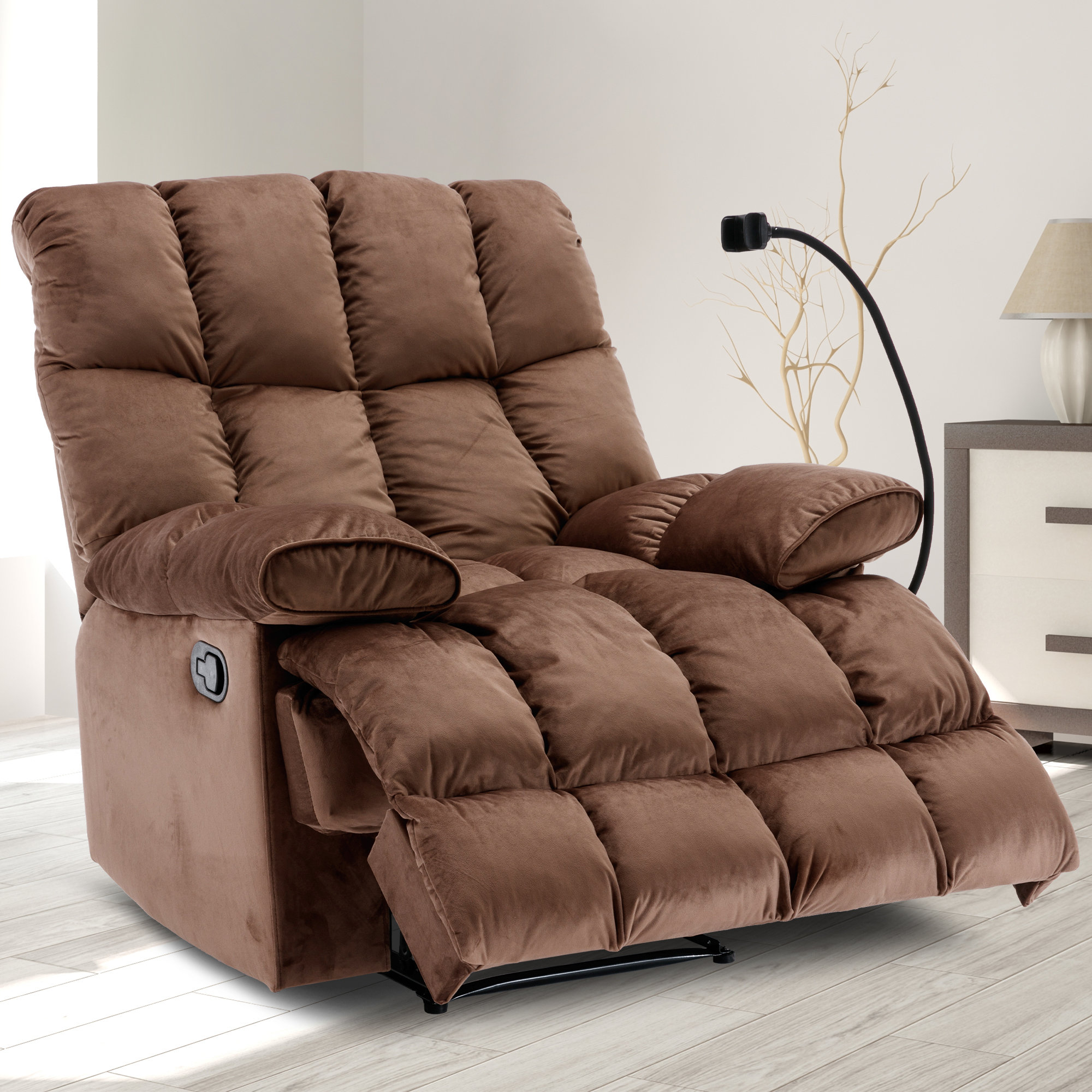 Oversized Recliner Manual Recliner Adults Soft Overstuffed Arms And Back Velvet Recliner Chair Big and Tall Recliners for Adults 400lbs for Living
