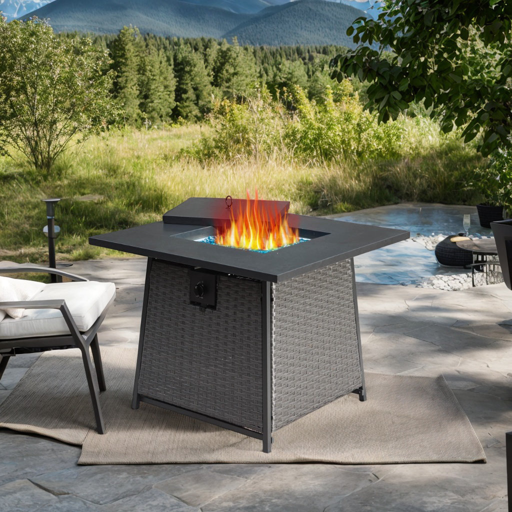 Latitude Run® 28 In. Square Propane Fire Pit Table, 50,000 BTU Outdoor ...