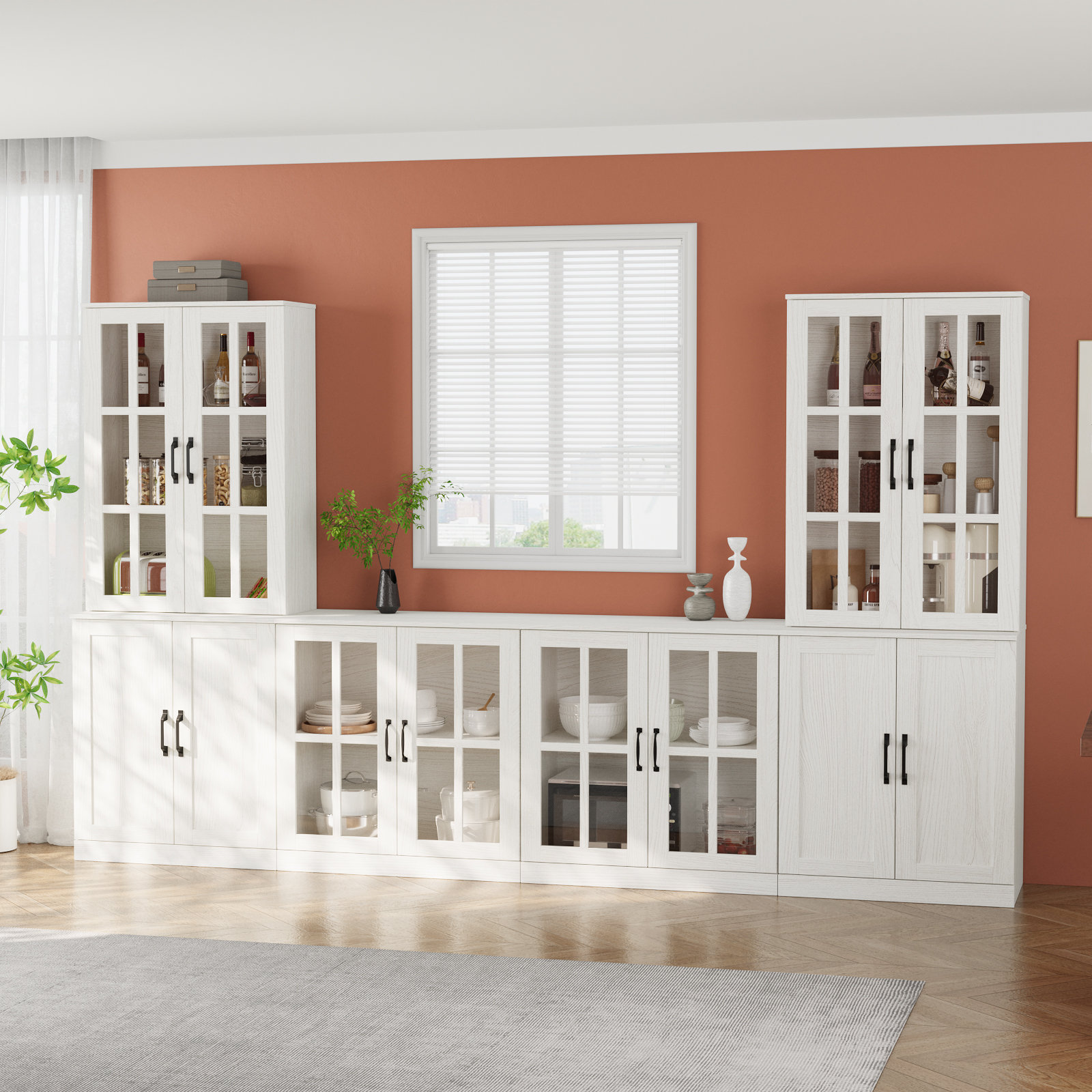 Hokku Designs 71'' Kitchen Pantry With Bookcases, 110.23'' Wide ...