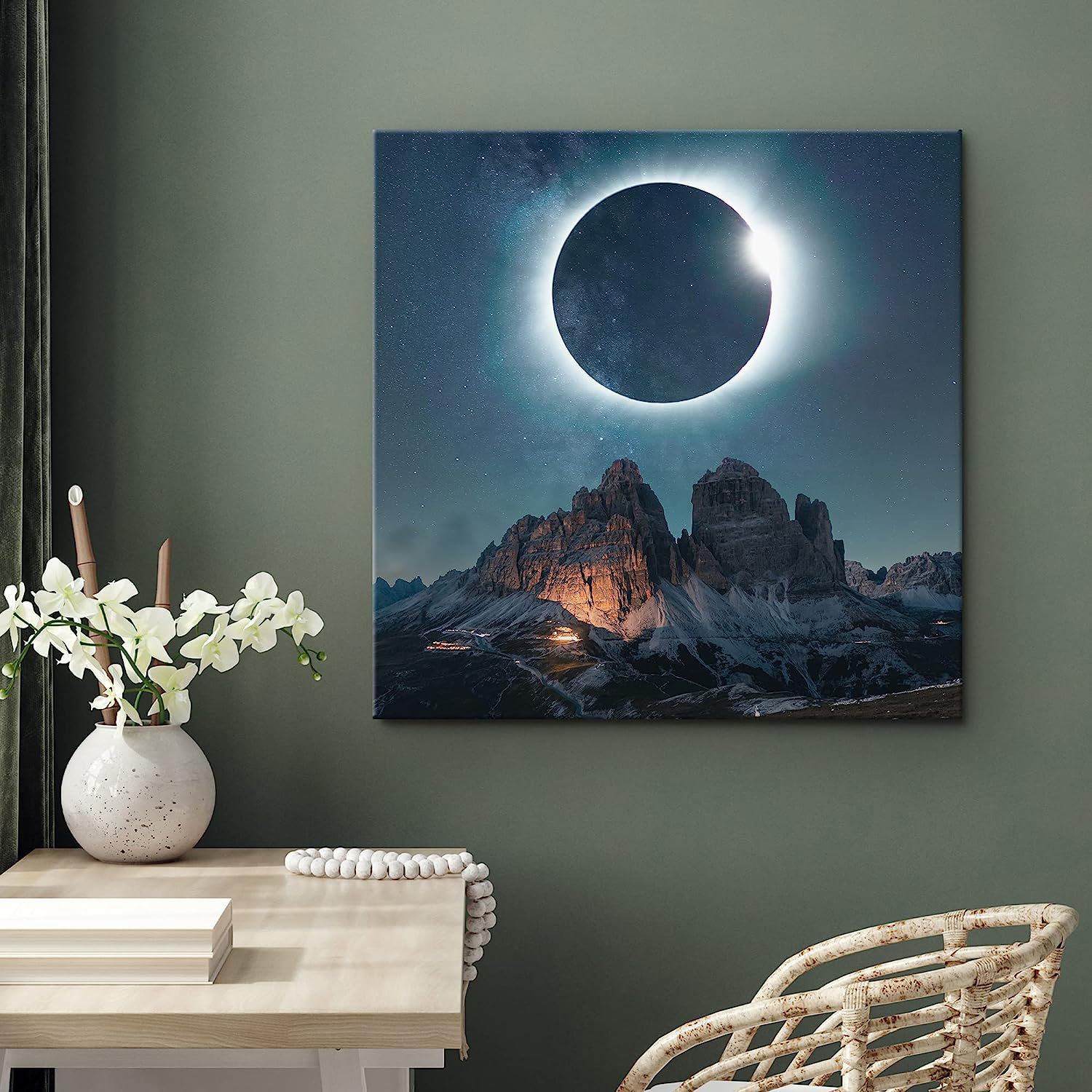 IDEA4WALL Solar Eclipse Starlight Moon Over Winter Canyon On Canvas ...